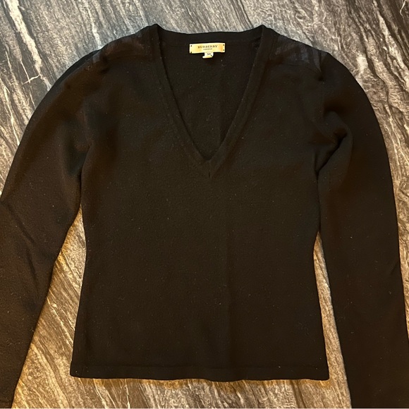 Burberry | Sweaters | Burberry Wool Sweater With Blue Nova Check Trim ...